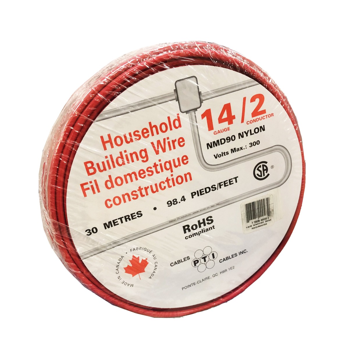 Fil électrique 14/3 NDM-90 rouge Câble Pti | Matério