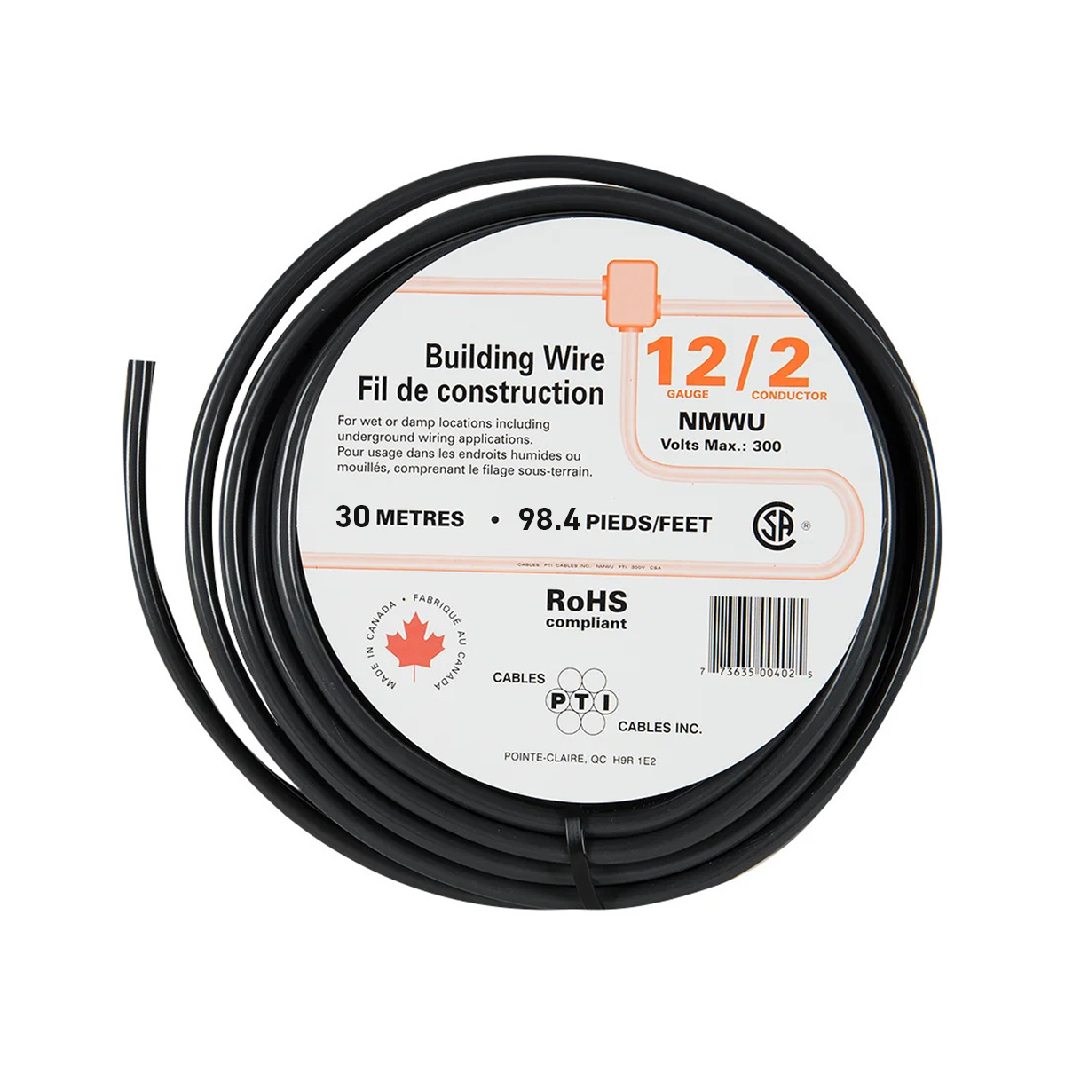 Fil électrique d'extérieur 2/12 NMWU sous-terrain Câbles Pti | Matério